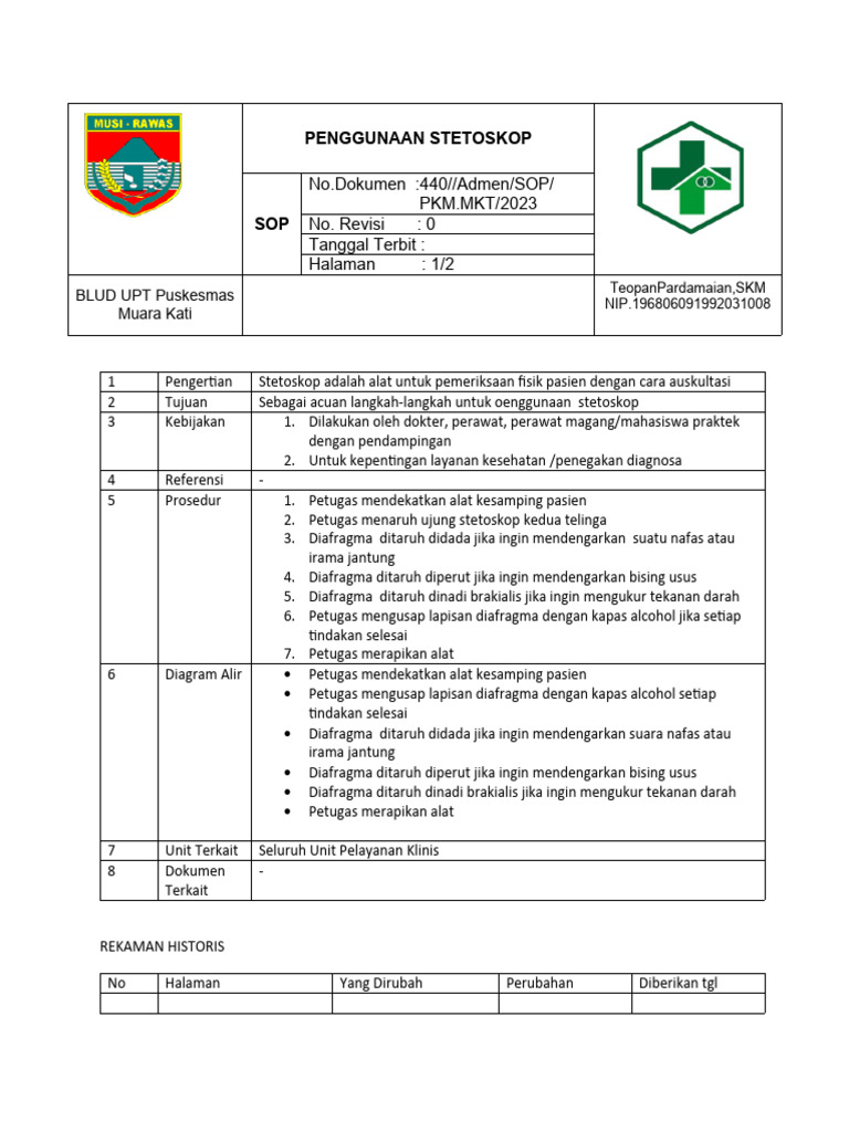 Sop Penggunaan Stetoskop | PDF