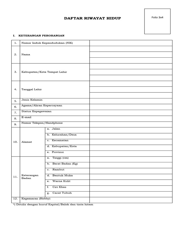 Format Daftar Riwayat Hidup PNS | PDF | Hukum