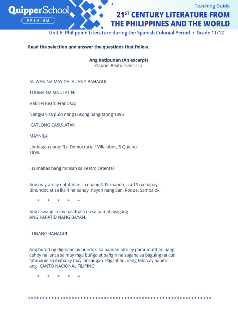 PDF (Texts) - LT 11 - 12 - Unit 6 - Lesson 4 - Drama During The Spanish ...