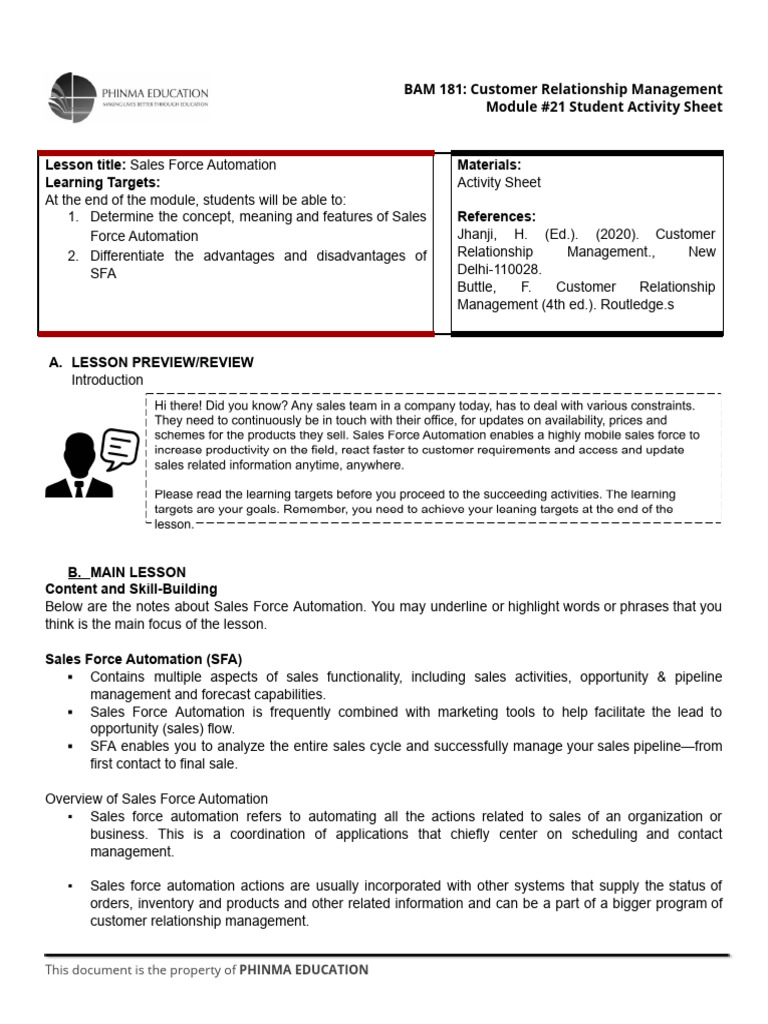 BAM 181 Module #21 SAS | PDF | Sales | Customer Relationship Management