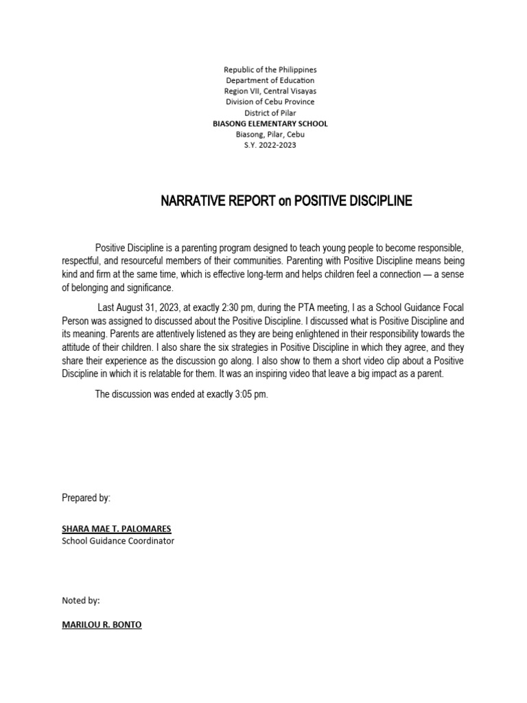 narrative-on-POSITIVE DISCIPLINE | PDF