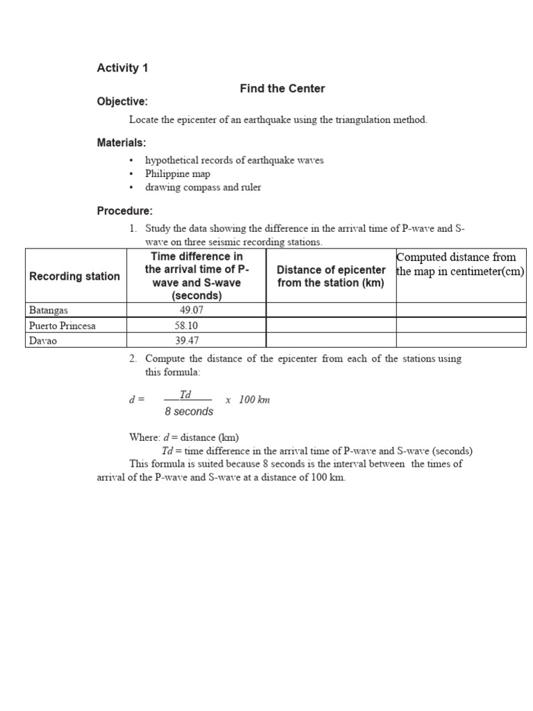 Activity 1 | PDF | Seismology | Earthquakes