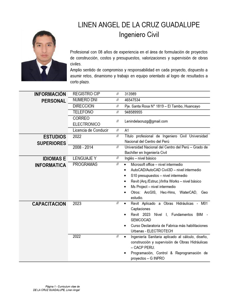 CV - de La Cruz 2023 - S | PDF | Autodesk Revit | Lima