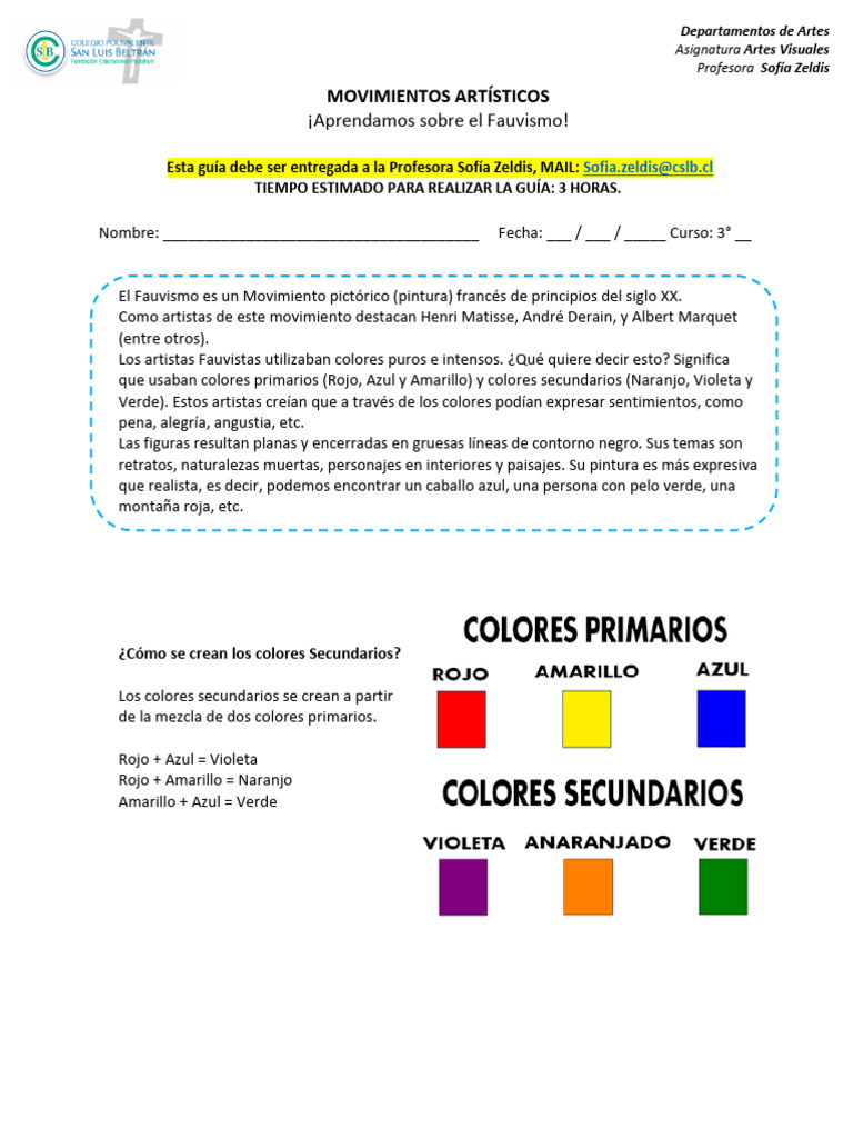 Guía 3 Arte 3° Básico | PDF | Color | Amarillo