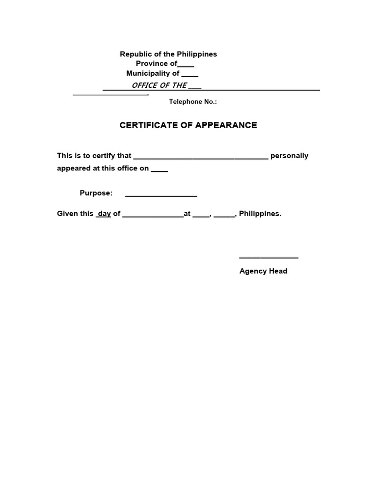 Cert. of Appearance Sample | PDF