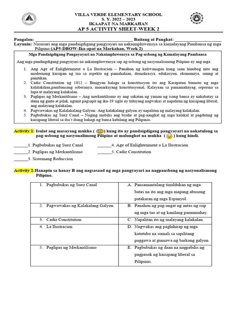 AP Activity Sheet Ap5 Week2 | PDF