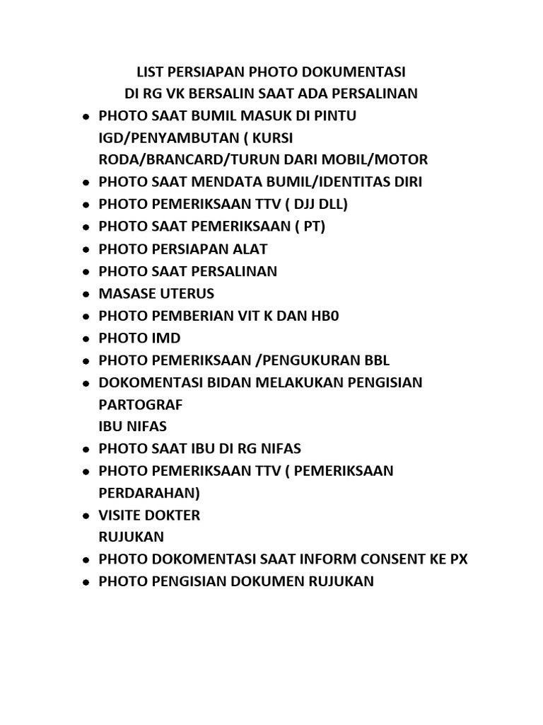 List Persiapan Photo Dokumentasi RG VK | PDF