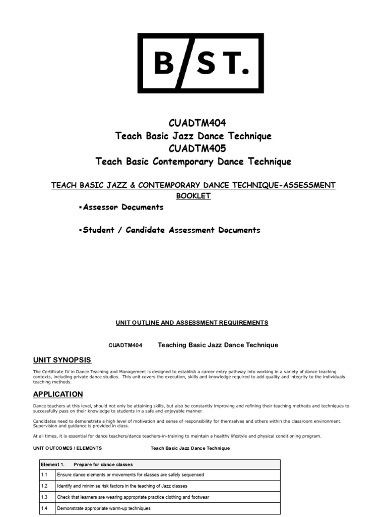 CUADTM404 405 Teach Basic Jazz and Contemporary Tech Booklet UPDAED ...