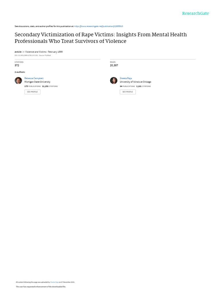 Secondary Victimization in Sights From Mental Health Professionals | PDF