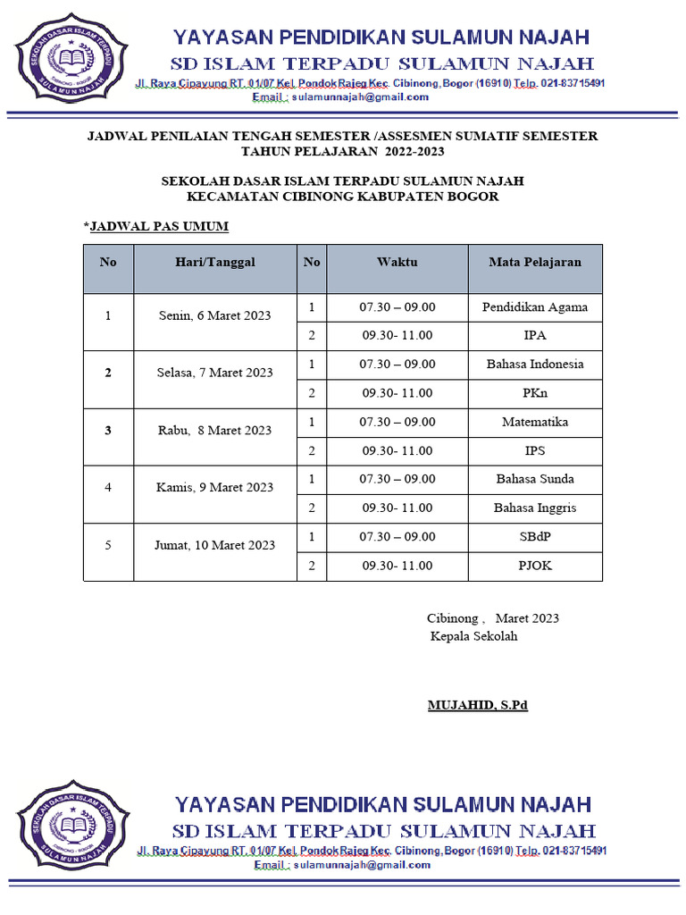 JADWAL PAS GANJIL 2022-2023 | PDF