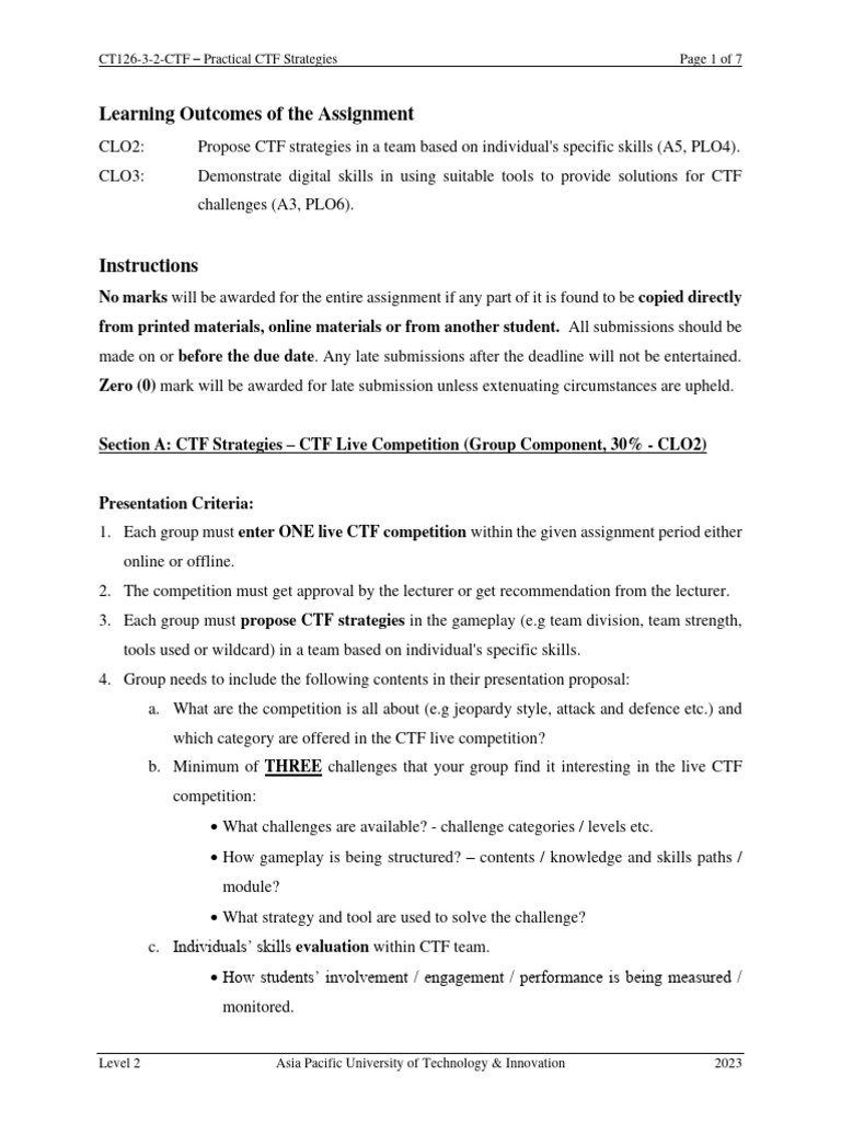 4 CTF Assignment Marking Rubric - 072023 v4 - MHH | PDF