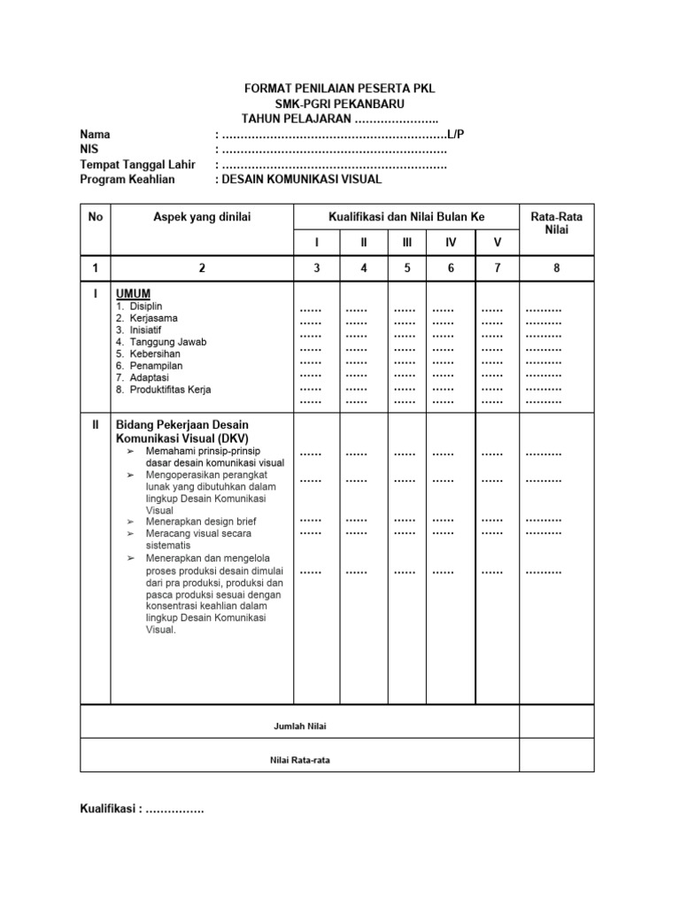Format Penilaian PKL | PDF