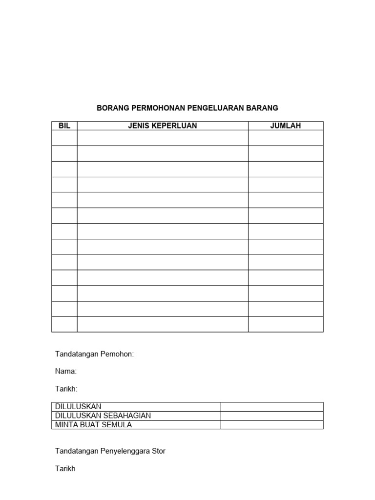 Borang Permohonan Pengeluaran Barang (2) | PDF