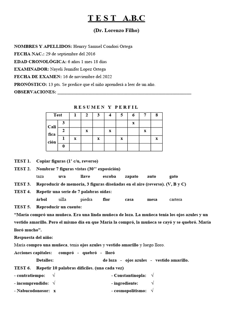 Test A.B.C: (Dr. Lorenzo Filho) | PDF