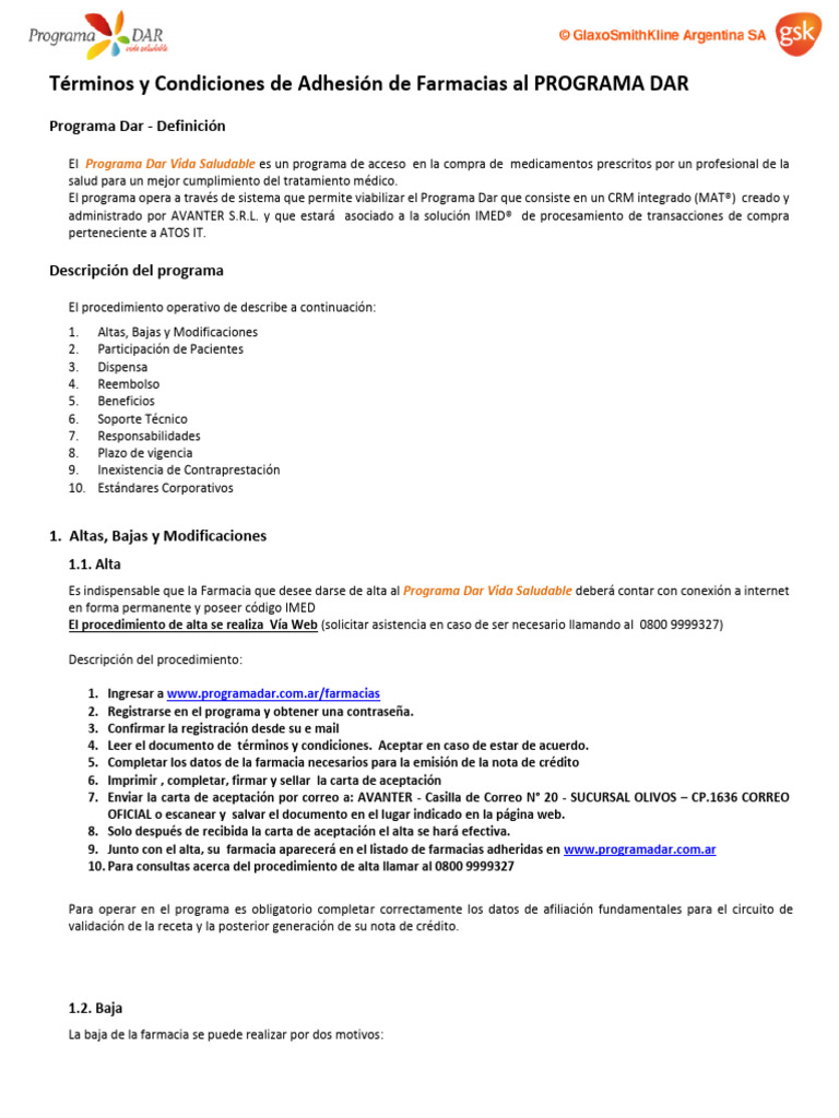 AR-Terminos y Condiciones-Programa Dar Farmacias | PDF | Farmacia ...