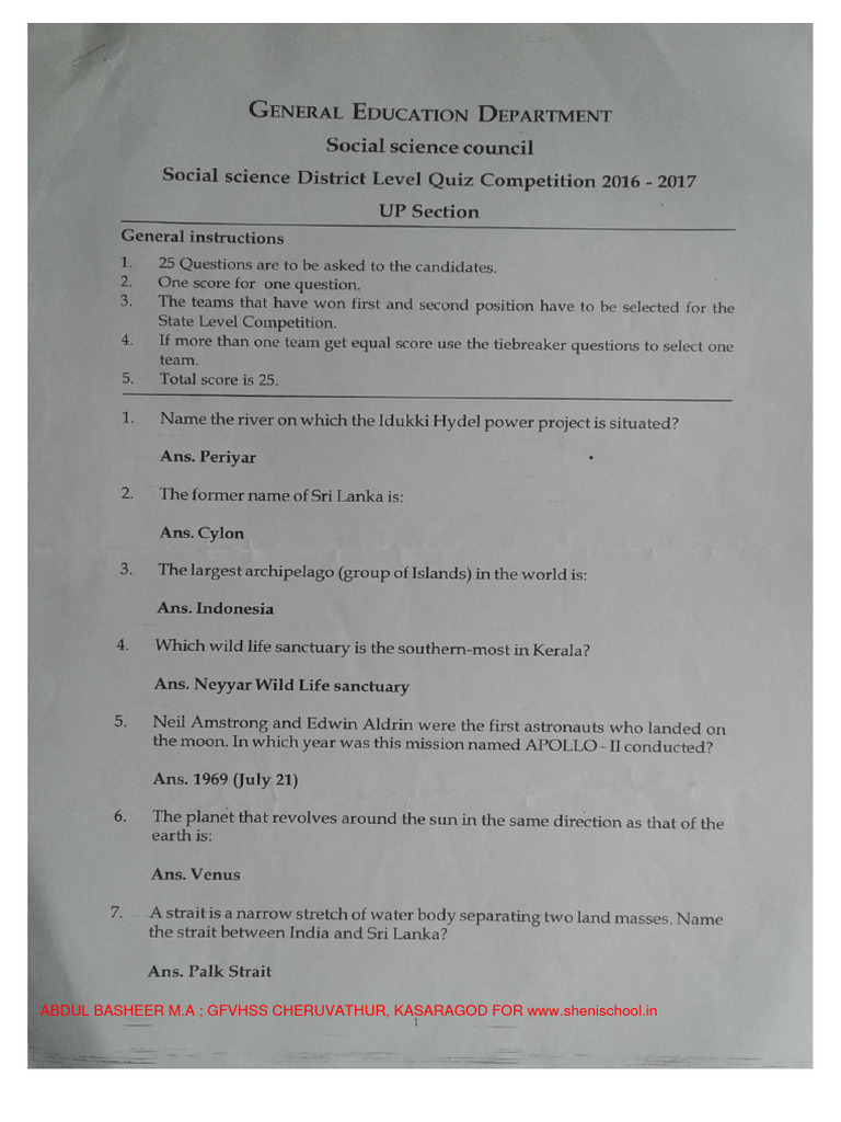 Social Science Quiz Pdf