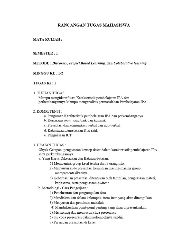TEMPLATE RANCANGAN TUGAS MAHASISWAdocx | PDF