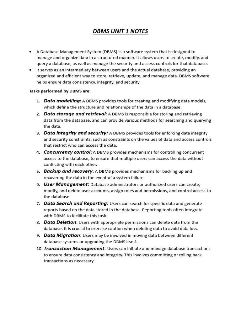 DBMS Unit 1 Notes | PDF | Databases | Relational Database