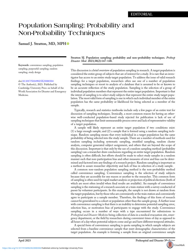 Population Sampling Probability and Non Probability Techniques | Download Free PDF | Sampling ...