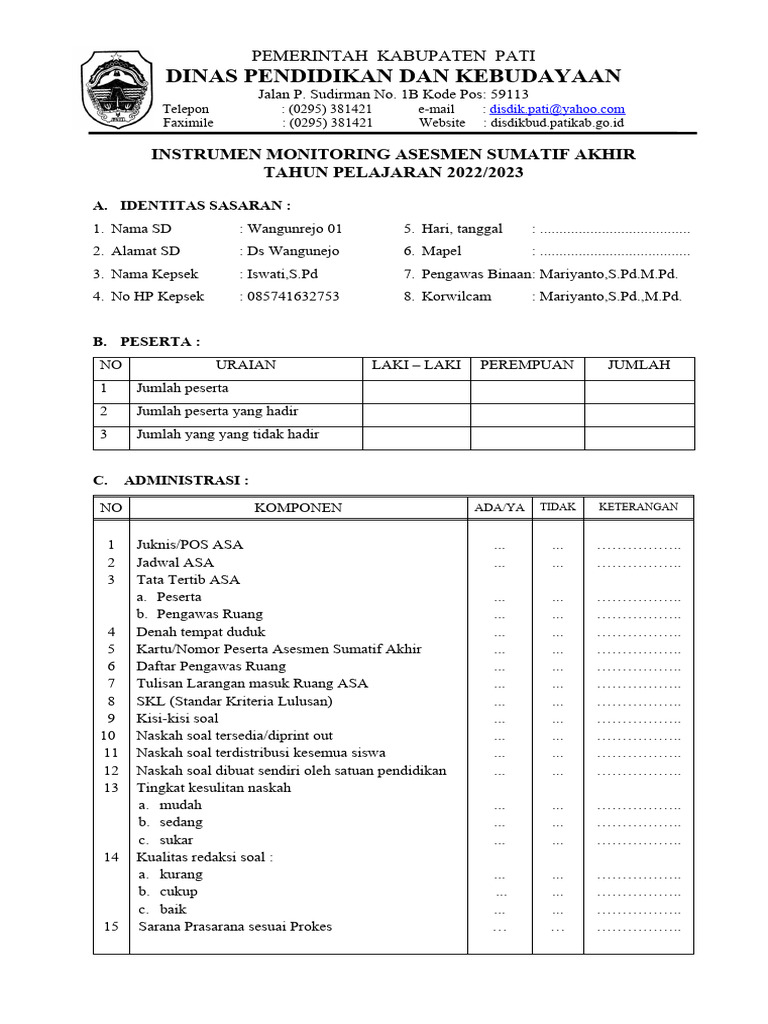 Instrumen Monev Asa | PDF
