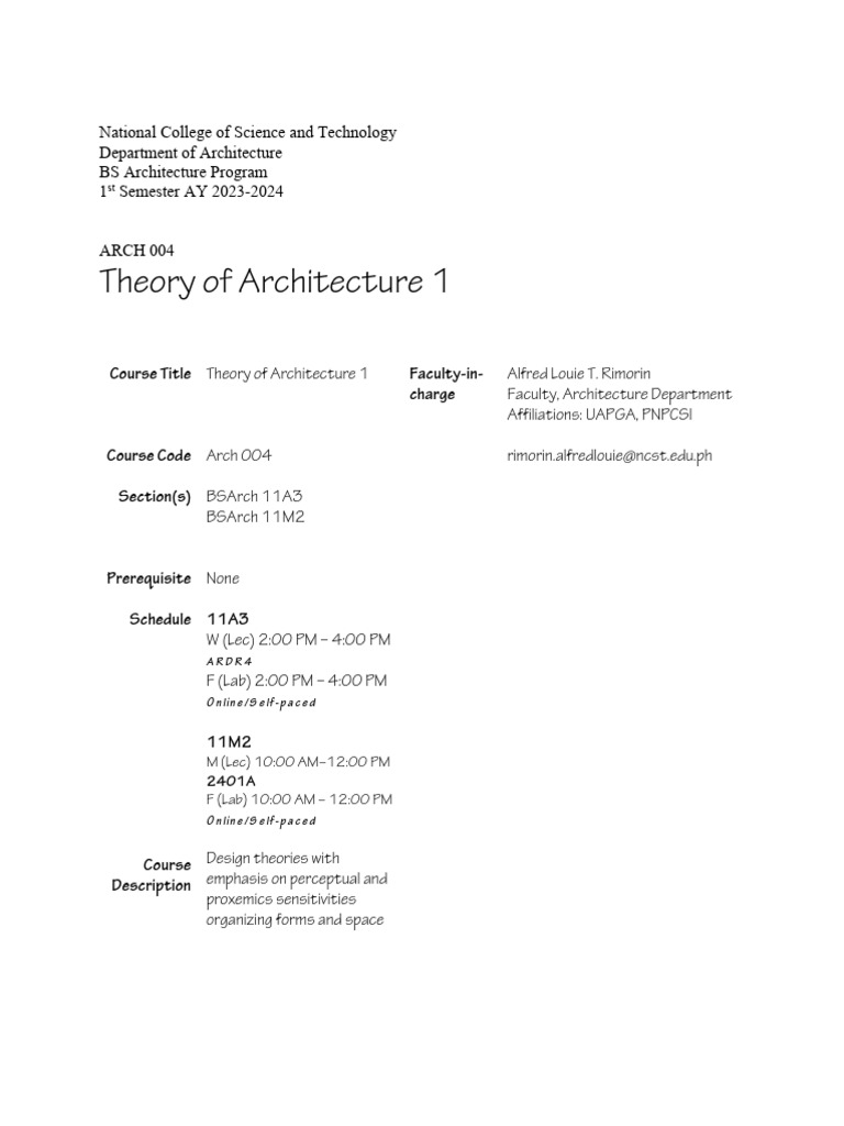 ARCH 004 Theory of Architecture | PDF | Laboratories | Anthropometry