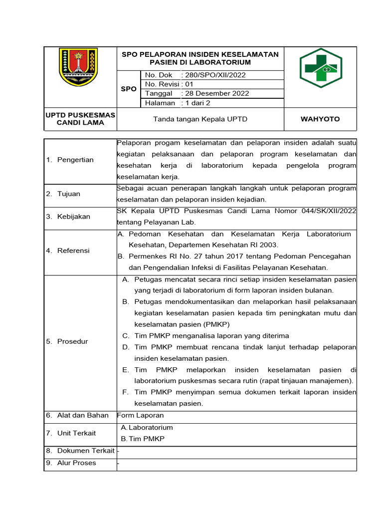 Prosedur Pelaporan Insiden Keselamatan | PDF