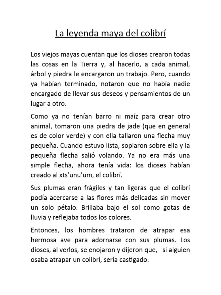 Leyenda maya del colibrí: mensaje divino | PDF
