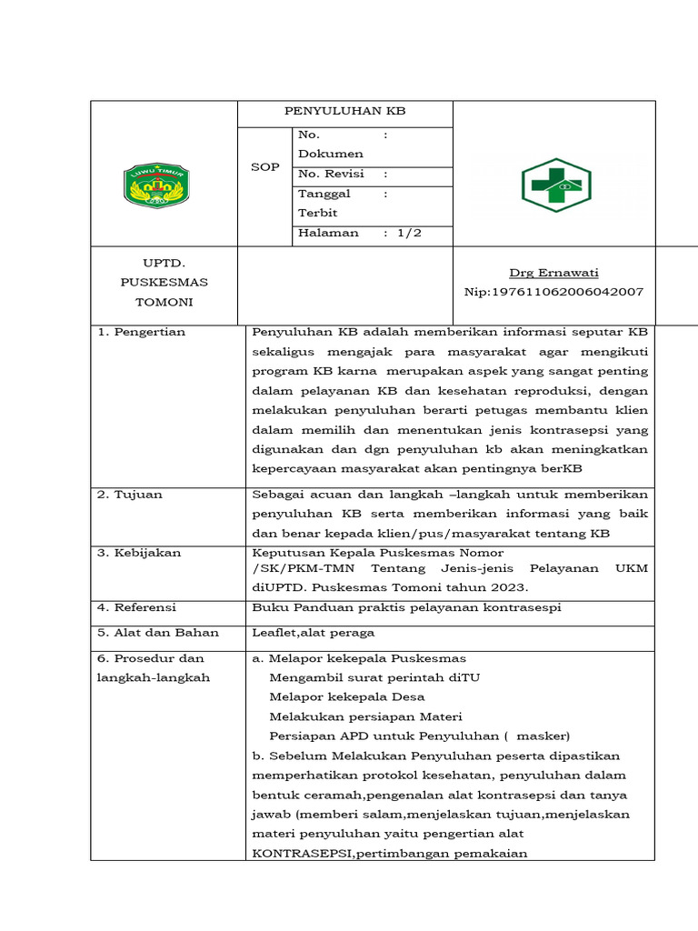 Sop Penyuluhn KB 2023 | PDF | Kesehatan Holistik | Sains & Matematika