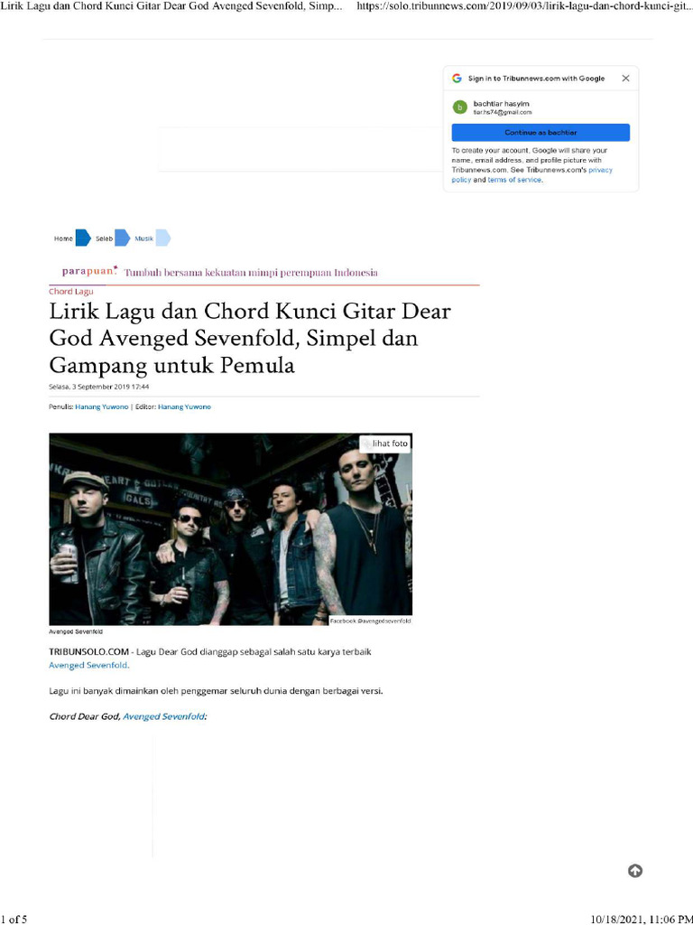 Lirik Lagu Dan Chord Kunci Gitar Dear God Avenged Sevenfold, Simpel Dan ...