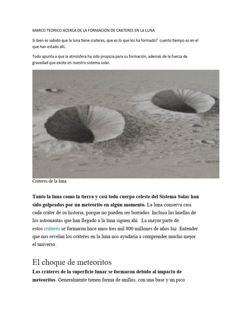 Marco Teorico Acerca de La Formacion de Crateres en La Luna | PDF ...