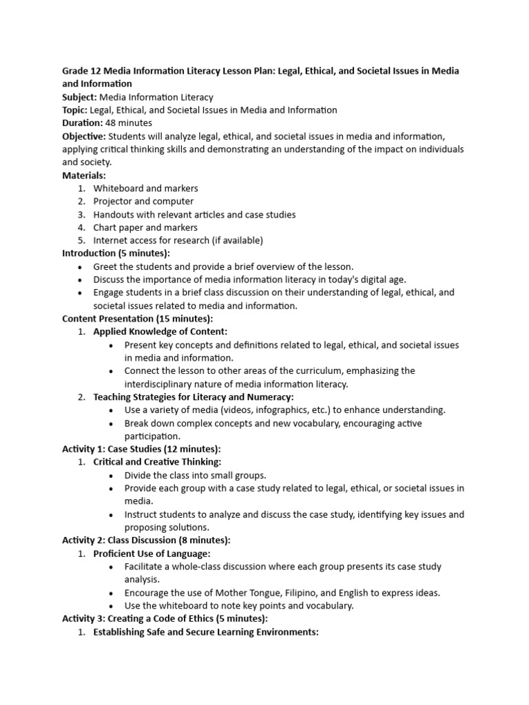 3_Grade 12 Media Information Literacy Lesson Plan | PDF | Information ...