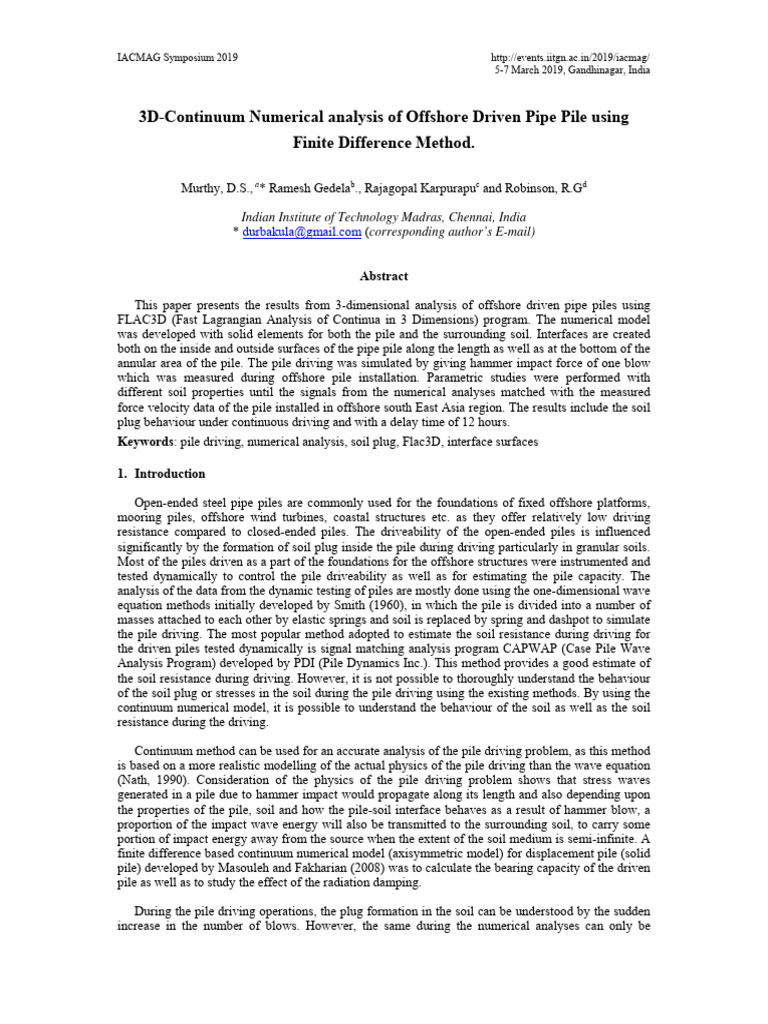 3D-Continuum Numerical Analysis of Offshore Driven Pipe Pile Using ... 3D-Continuum Numerical Analysis of Offshore Driven Pipe Pile Using ...