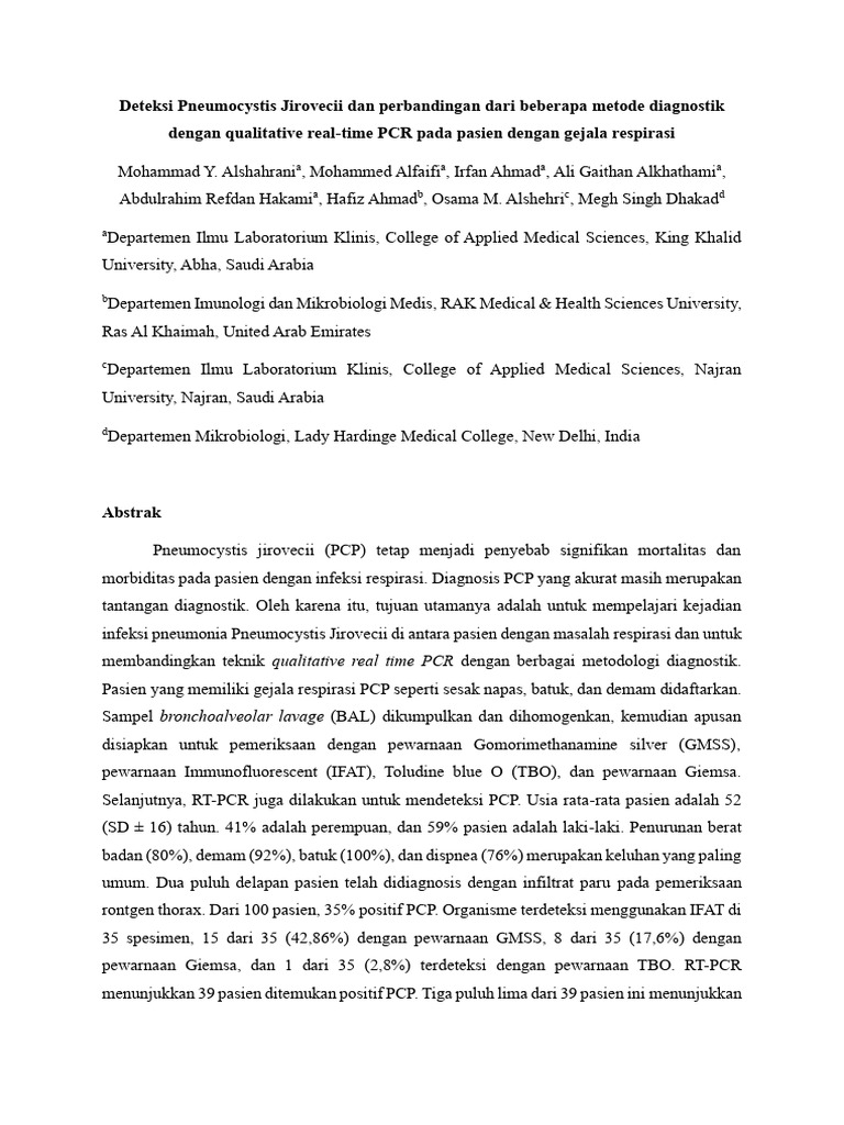 Deteksi Pneumocystis Jirovecii dan perbandingan dari beberapa metode ...