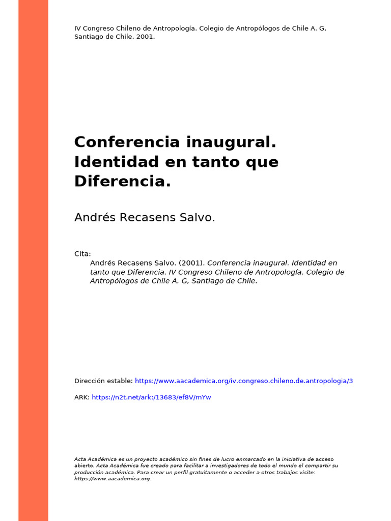 Andrés Recasens Salvo. (2001) - Conferencia Inaugural. Identidad en ...