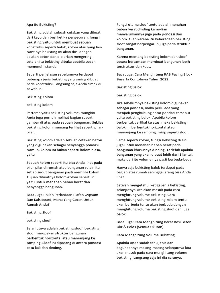 Cara Menghitung Volume Bekisting | PDF | Griya & Taman