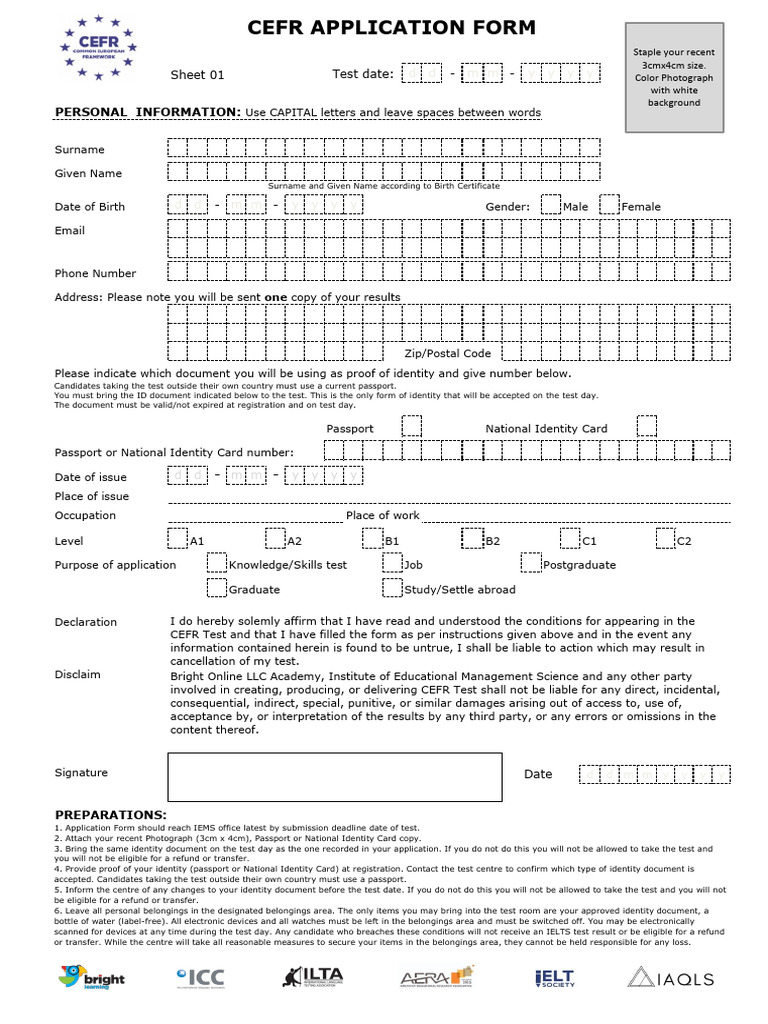 Cefr Application Form | PDF | Identity Document | Government
