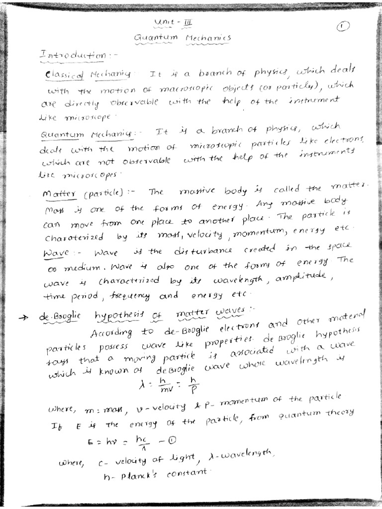 31 Quantum Mechanics Notes | PDF 31 Quantum Mechanics Notes | PDF