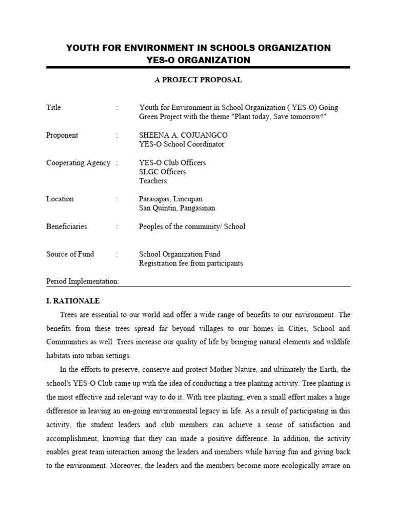 YES-O Tree Planting Project Proposal | PDF | Environmentalism | Natural ...