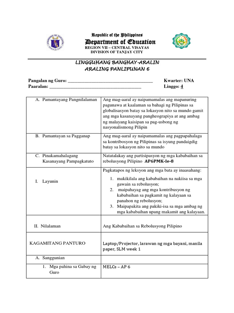 AP6_Lingguhang_Banghay_Aralin_(week_4) | PDF