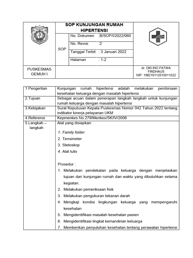 SOP Kunjungan HT 2023 | PDF
