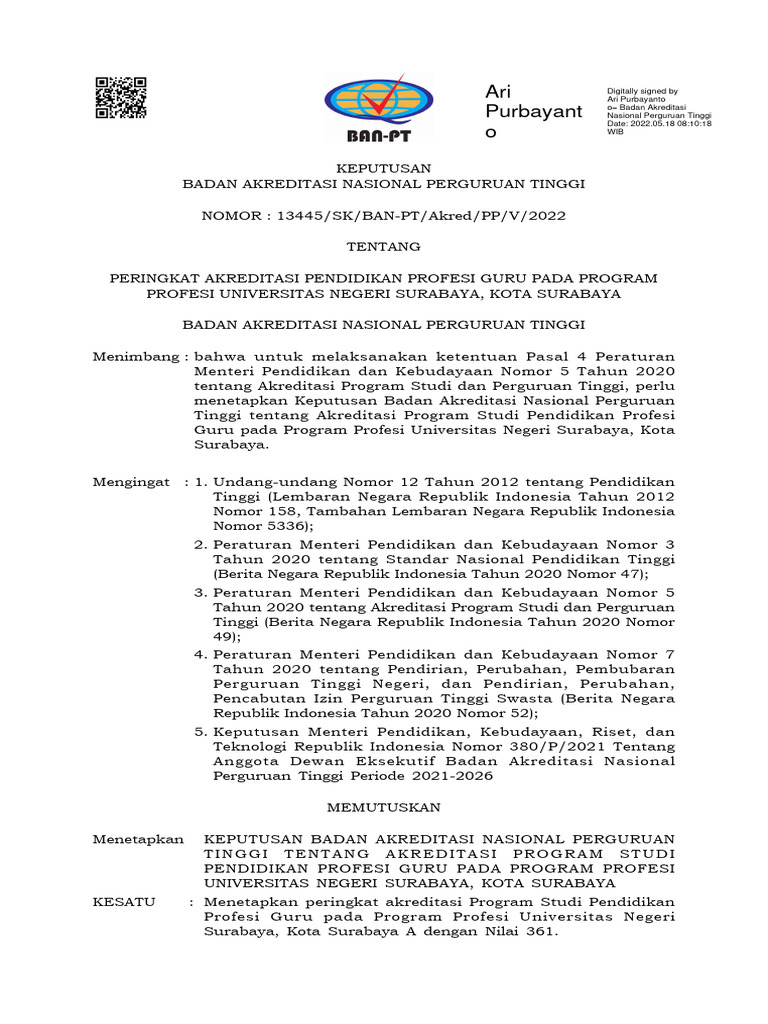 SK Akreditasi PPG 2022-2027 | PDF