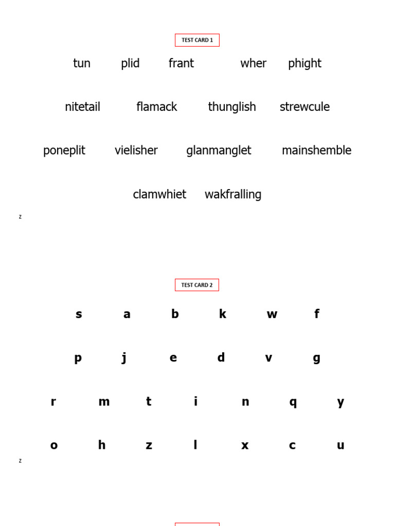 Test of Word Analysis (TWA) Test Card | PDF