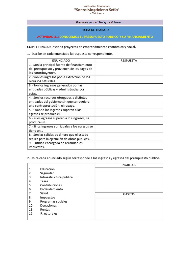Act 31_ficha de Trabajo_presupuesto Publico | PDF
