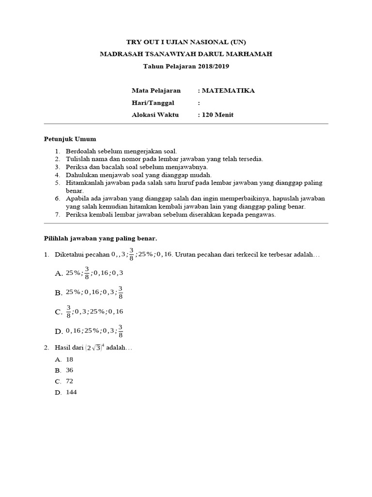 Try Out I Ujian Nasional | PDF | Metode & Bahan Ajar | Seni