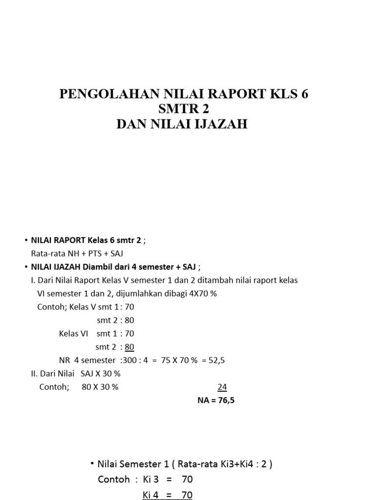 Pengolahan Nilai Raport KLS 6 SMTR 2 | PDF
