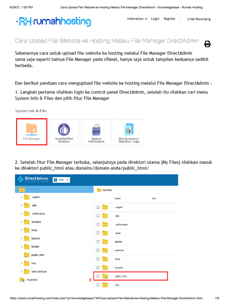 Cara Upload File Website Ke Hosting Melalui File Manager DirectAdmin - Knowledgebase - Rumah ...