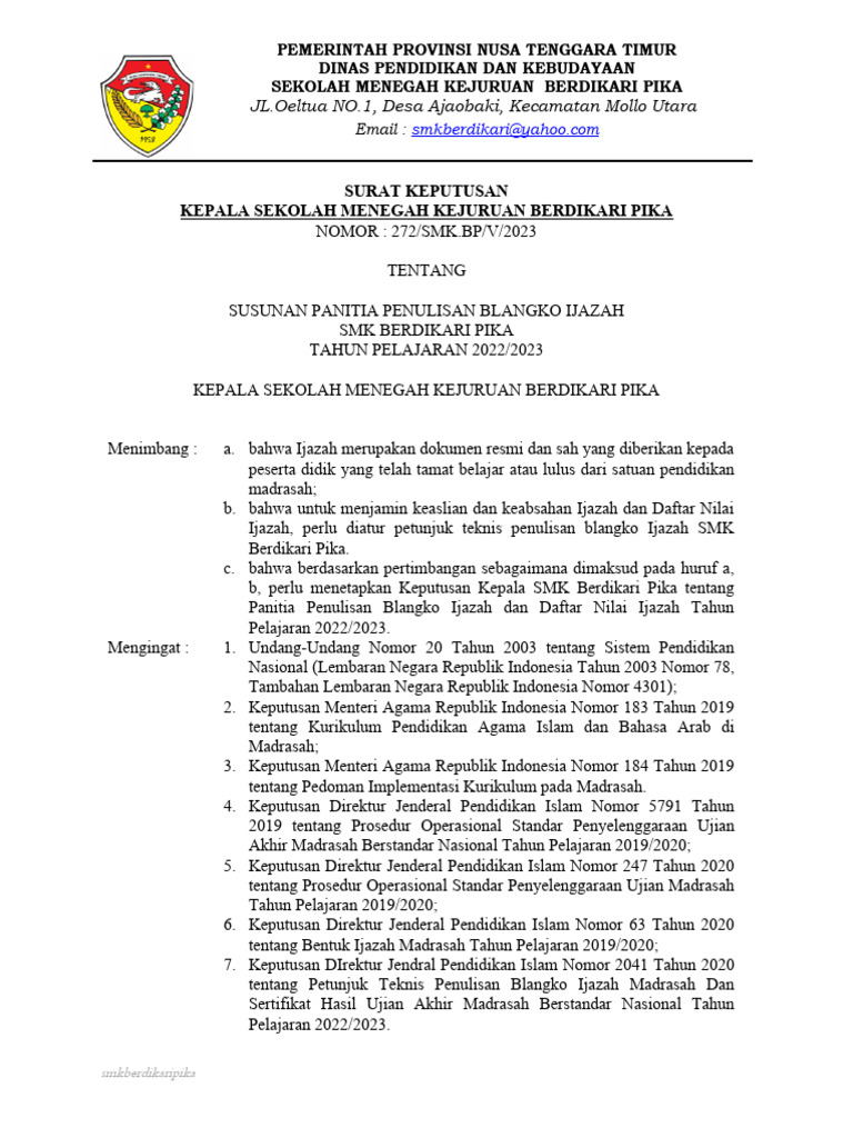 SK Panitia Penulisan Ijazah | PDF