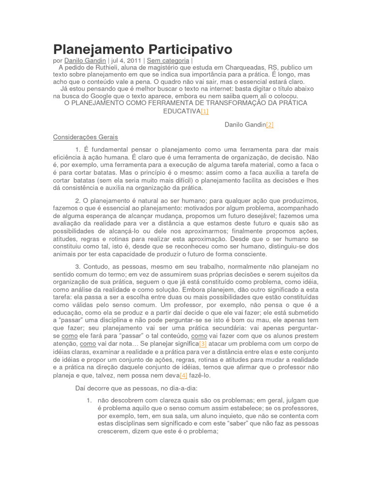 danilo gandin ( planejamento participativo ) | PDF