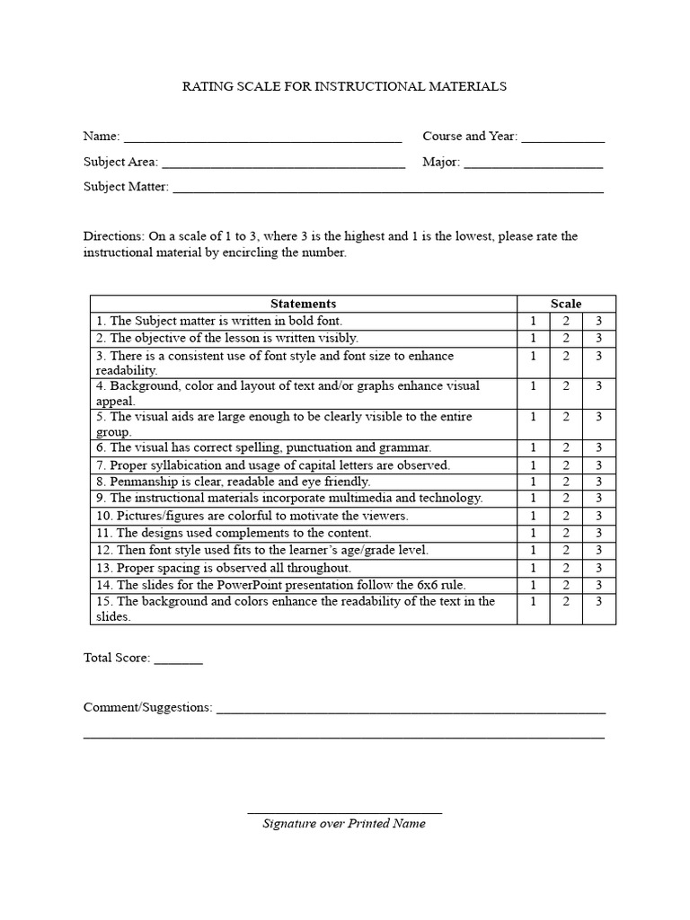 Rating Scale For Instructional Materials | PDF