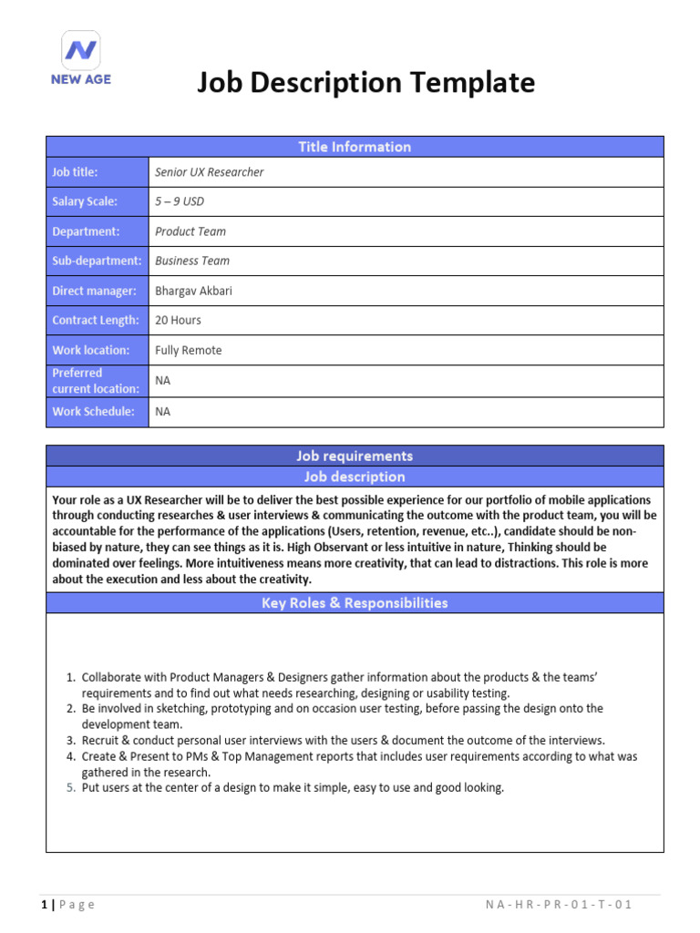 Users Researcher - Job Description | PDF | Usability | Design